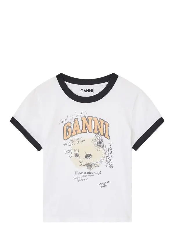GANNI Kitty Organic Cotton T-shirt - White