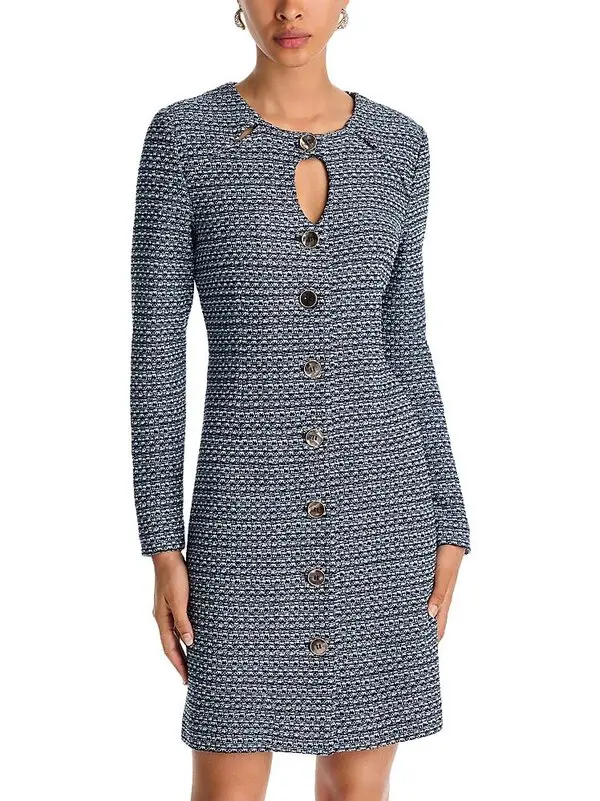 Misook Keyhole Cutout Tweed Knit Sheath Dress - Navy/first/blue
