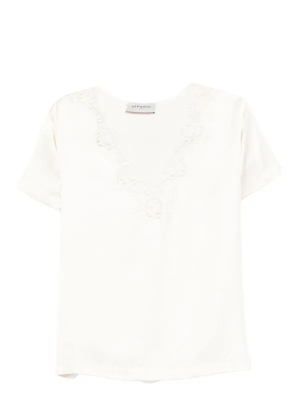 Ermanno Scervino Embroidered V-neck T-shirt - Beige