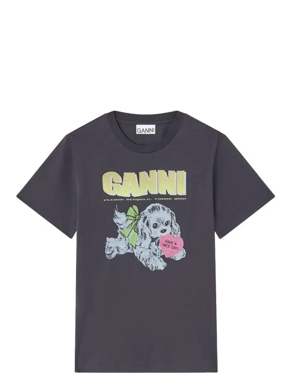 GANNI Neon Puppy Organic Cotton T-shirt - Grey