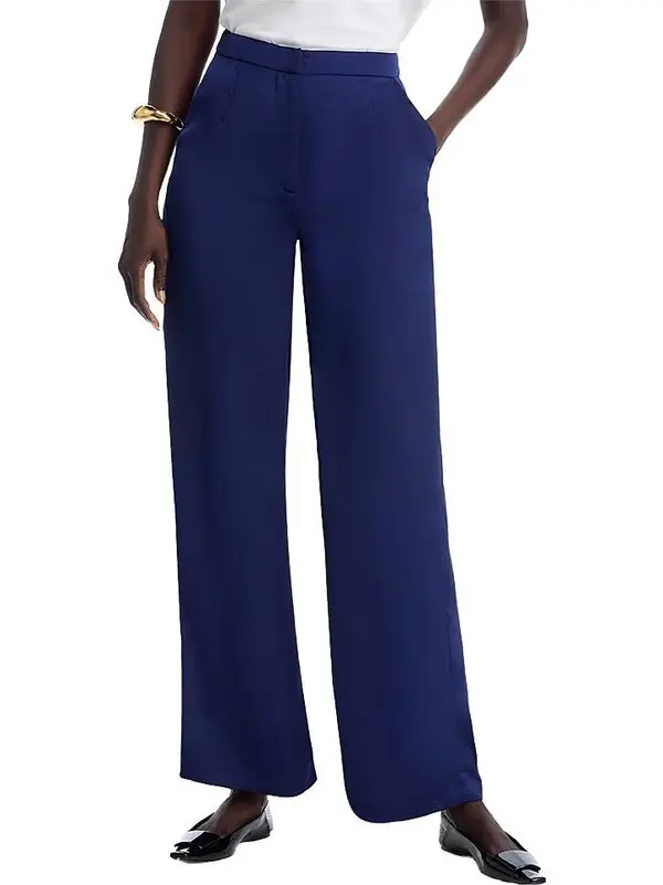 Misook Wide Leg Crepe De Chine Pant - Moonlit Navy