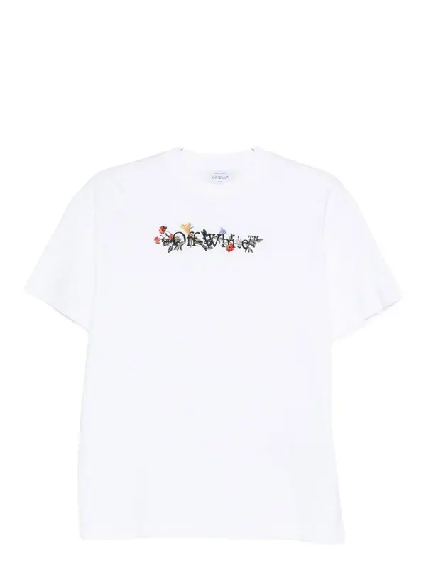 Off White Bookish Flowers Cotton T-shirt - White
