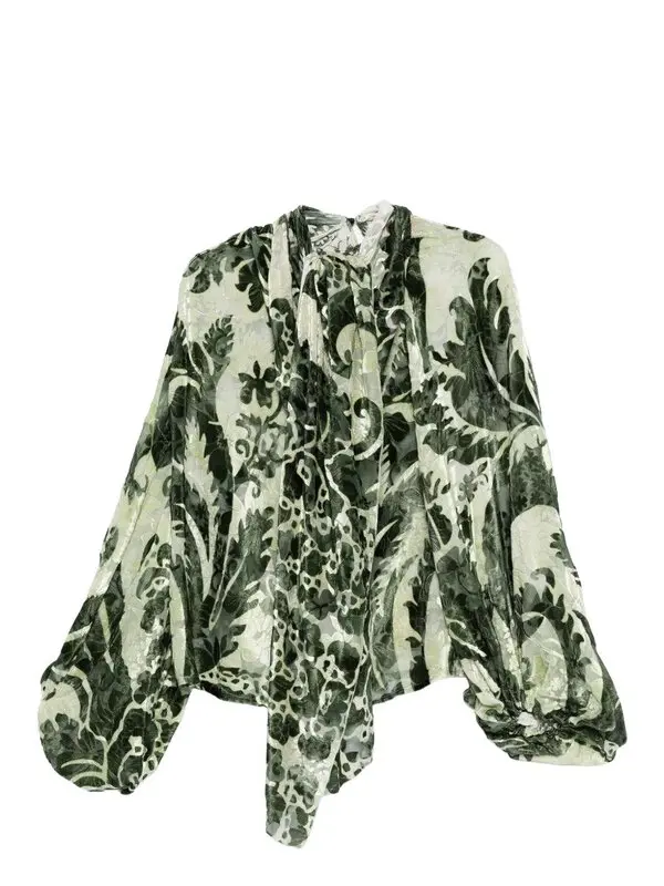F.R.S FOR RESTLESS SLEEPERS Printed Silk Blouse - Green