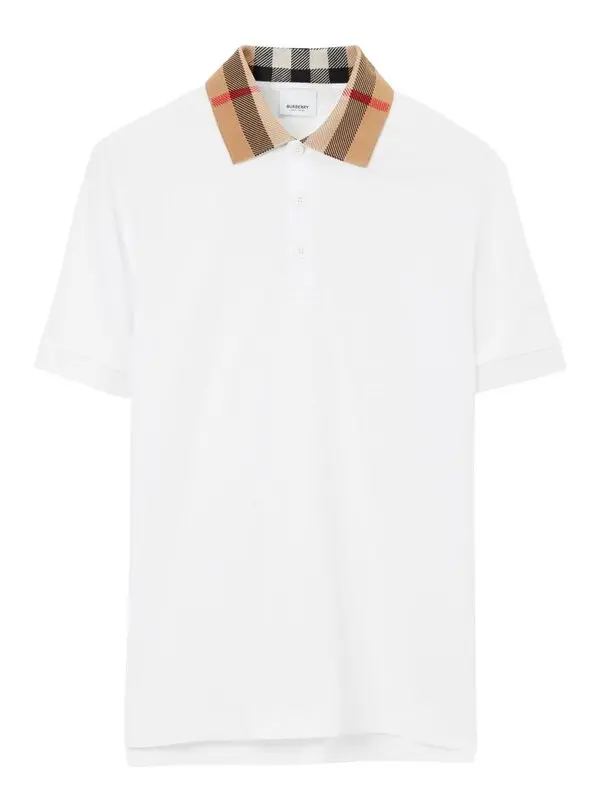 Burberry Check Collar Cotton Polo Shirt - White