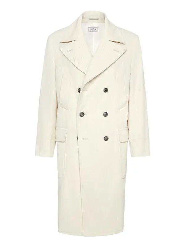 Brunello Cucinelli Cashmere Velvet Double-breasted Coat - White