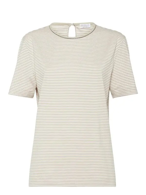 Brunello Cucinelli Cotton Jersey T-shirt With Details - Beige