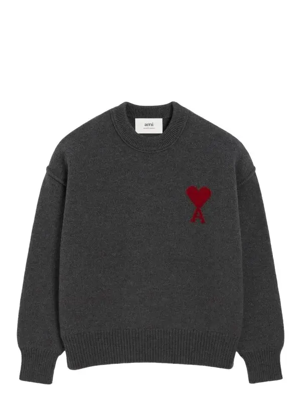 Ami Heart Wool Sweater - Grey