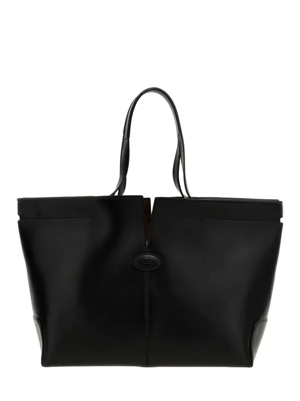TOD'S Di Bag Folio Leather Shopping Bag - Black