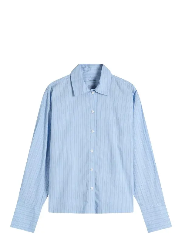 Calvin Klein Cotton Poplin Sleep Shirt - Trail Stripe Frozen Fjord