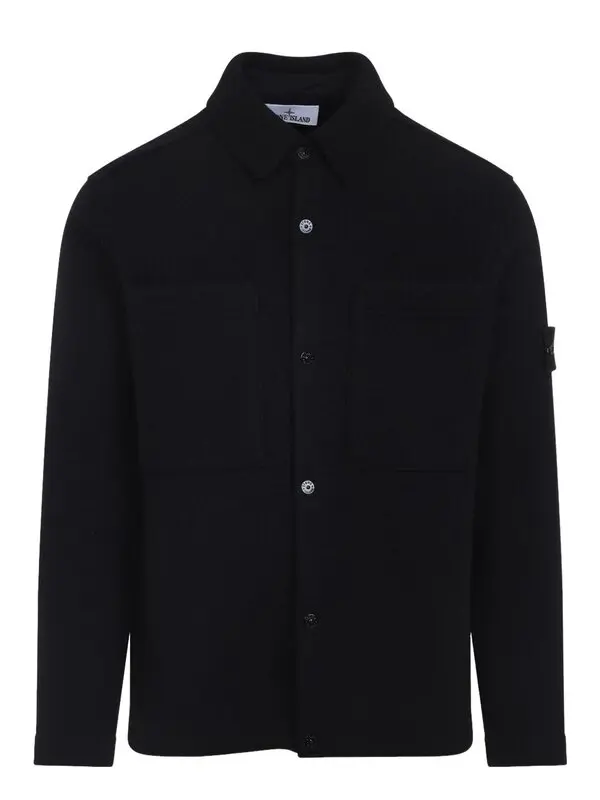 Stone Island Wool Button-up Sweater - Black