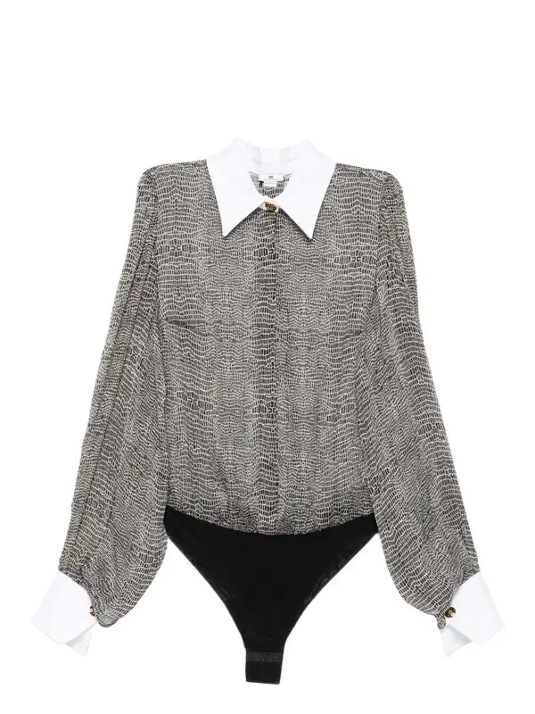 Elisabetta Franchi Silk Shirt Bodysuit - Black