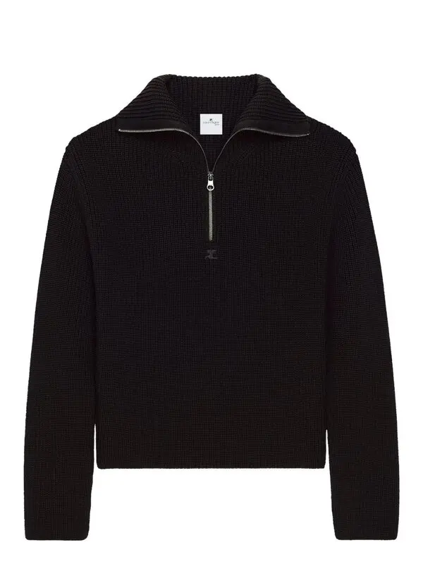 COURREGES Zipped Wool Sweater - Black