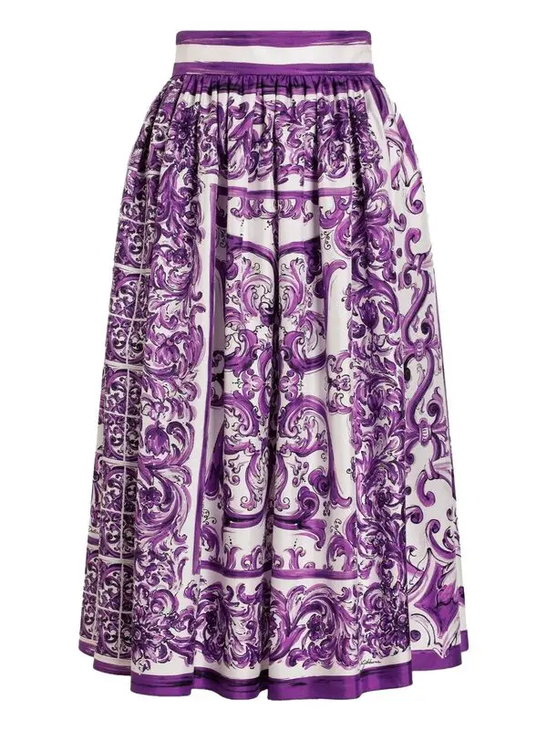 Dolce & Gabbana Silk Skirt With Maiolica Print - Purple