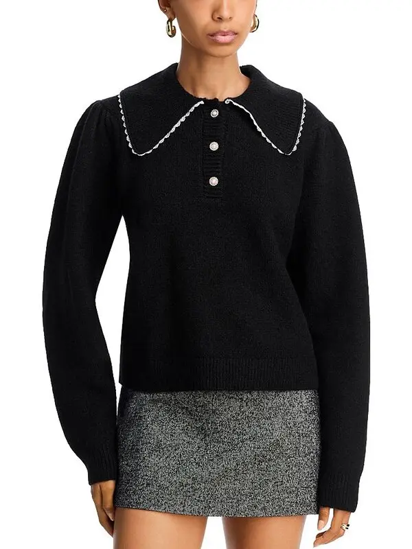 Aqua Collared V-neck Sweater - Black/white Trim