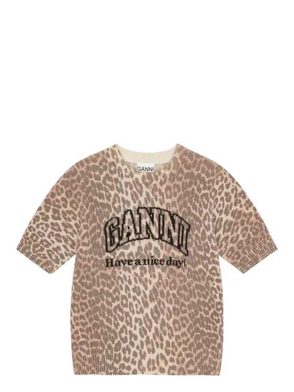 GANNI Logo Wool T-shirt - Brown