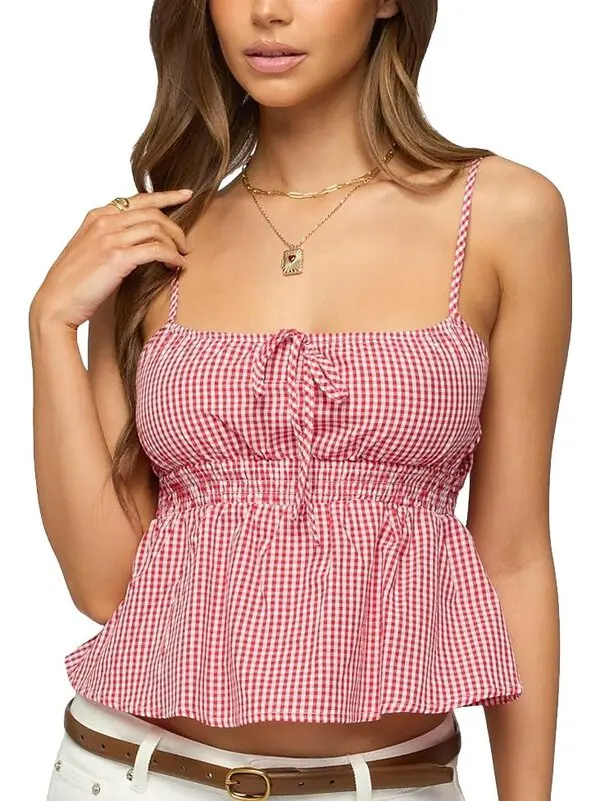 EDIKTED Zahara Gingham Babydoll Top - Red