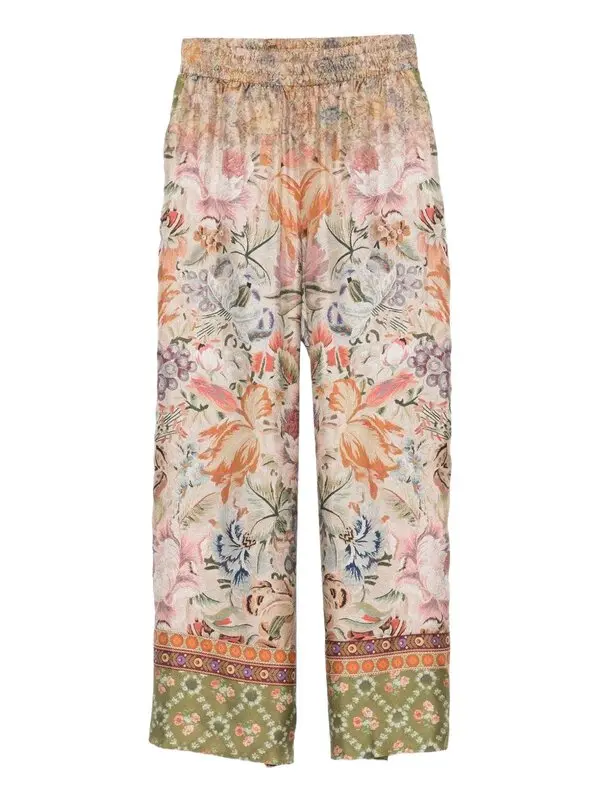 Alberto Biani Printed Silk Trousers - Beige