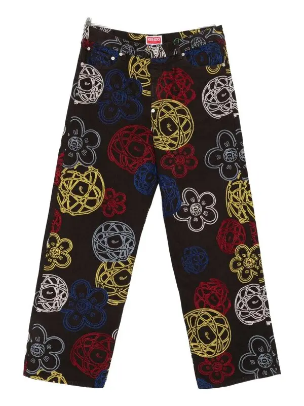 Kenzo Embroidered Cotton Trousers - Brown