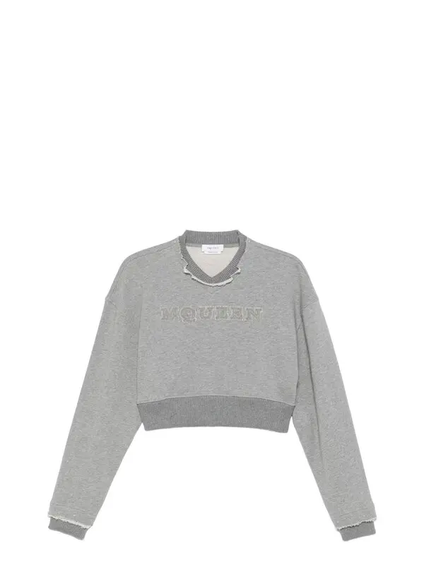 Alexander McQueen Logo Cotton Cropped Sweatshirt - Grey
