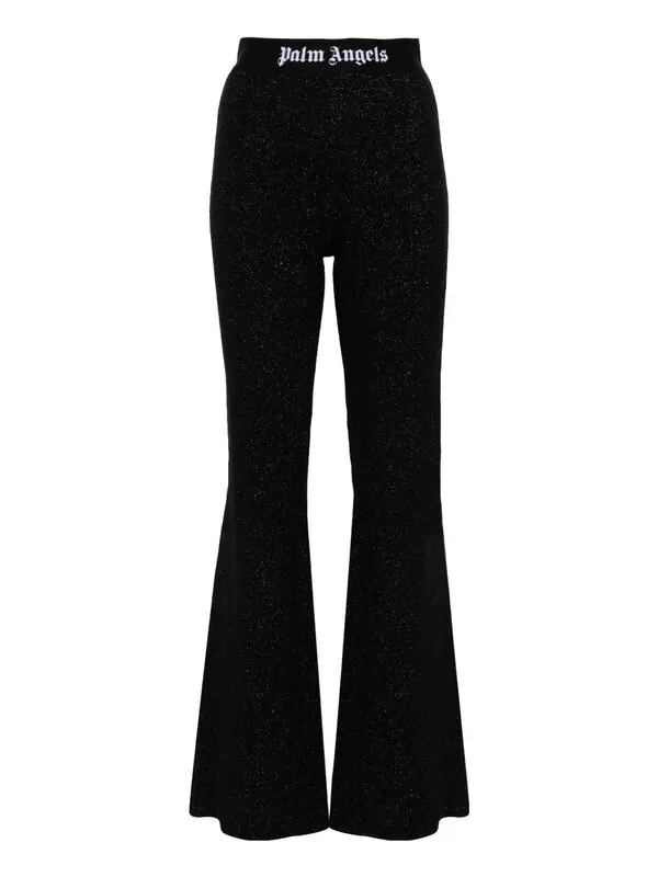 Palm Angels Logo Lurex Flared Trousers - Black