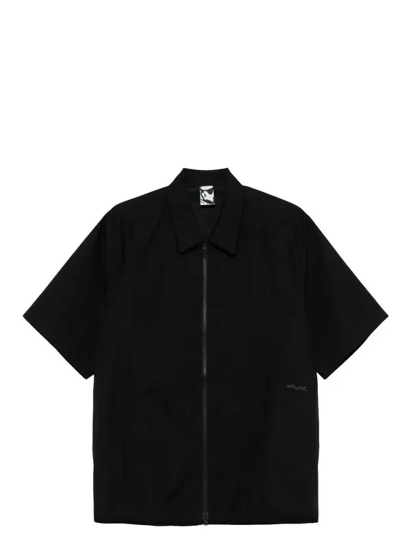 GR10K Short-sleeved Full-zip Shirt In Technical Popelin, Regular Fit - Black