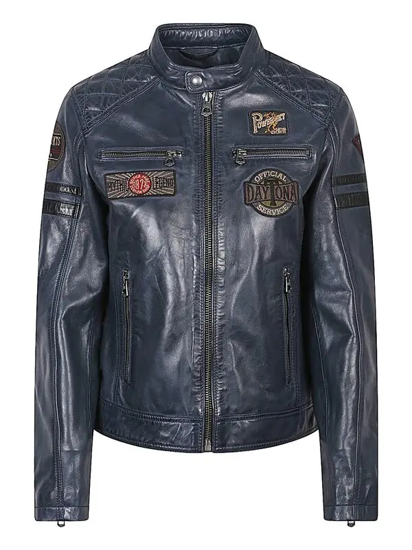DAYTONA 73 Walkora Leather Moto Jacket - Blue
