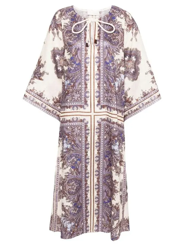 Zimmermann Paisley Print Linen Midi Dress - Purple