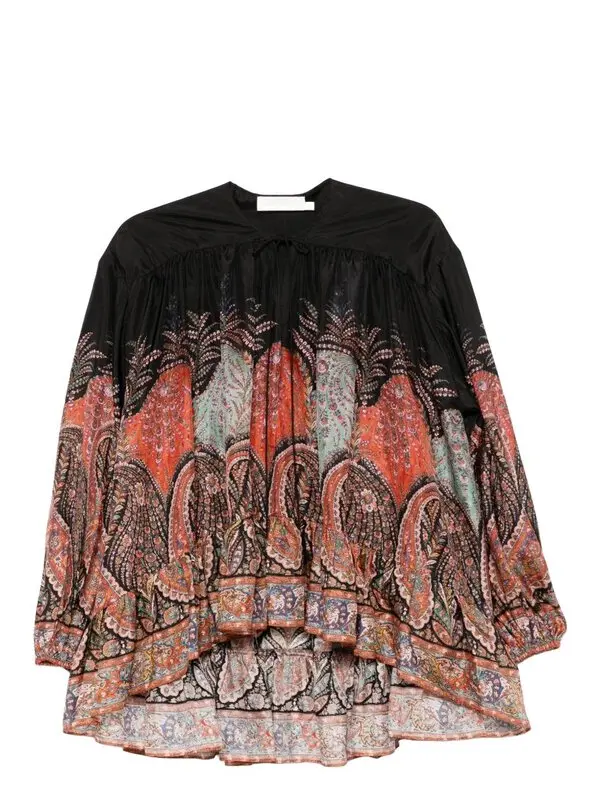 Zimmermann Rhiannon Printed Silk Blouse - Black