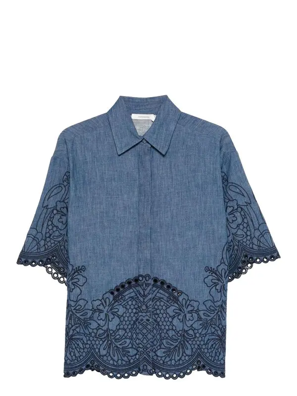 Zimmermann Coco Embroidered Denim Shirt - Blue