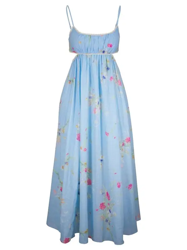 Zimmermann Lucky Printed Cotton Maxi Dress - Sky Blue