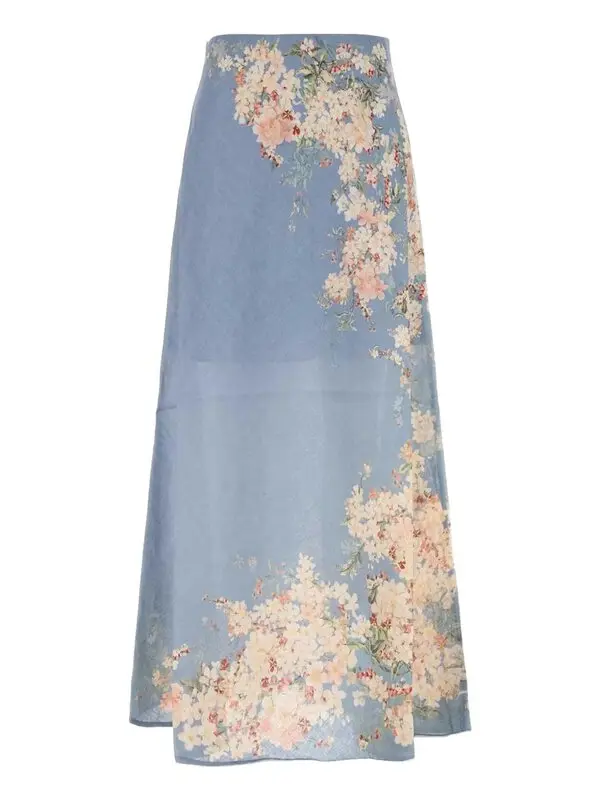 Zimmermann Cascadian Printed Long Skirt - Sky Blue
