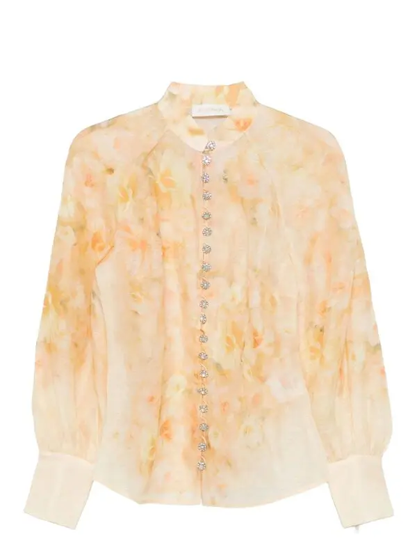 Zimmermann Crush Printed Linen Shirt - Yellow