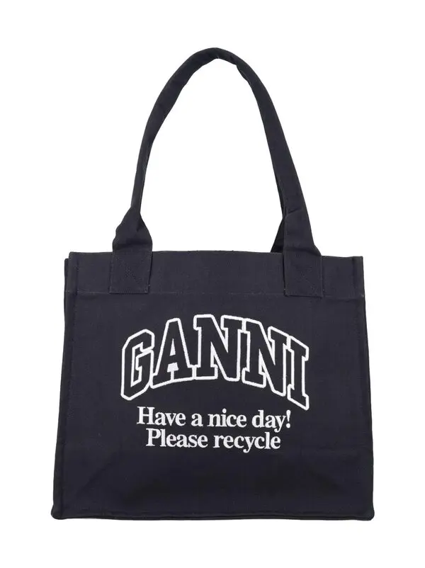 GANNI Organic Cotton Large Tote Bag - Grey
