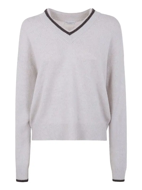 Brunello Cucinelli Cashmere V-neck Sweater - White