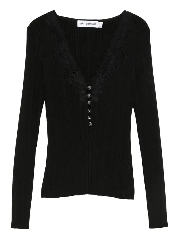 SELF-PORTRAIT V-necked Sweater - Black