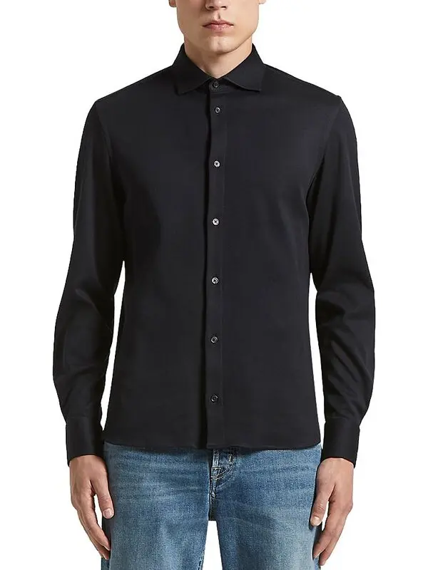 Peserico Solid Button Front Shirt - Midnight Blue