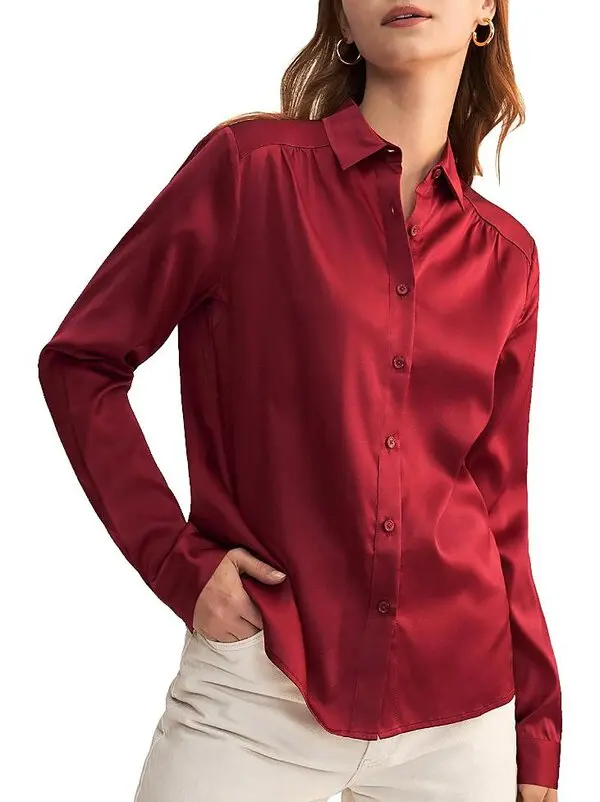Lilysilk Long Sleeve Collared Silk Blouse - Claret