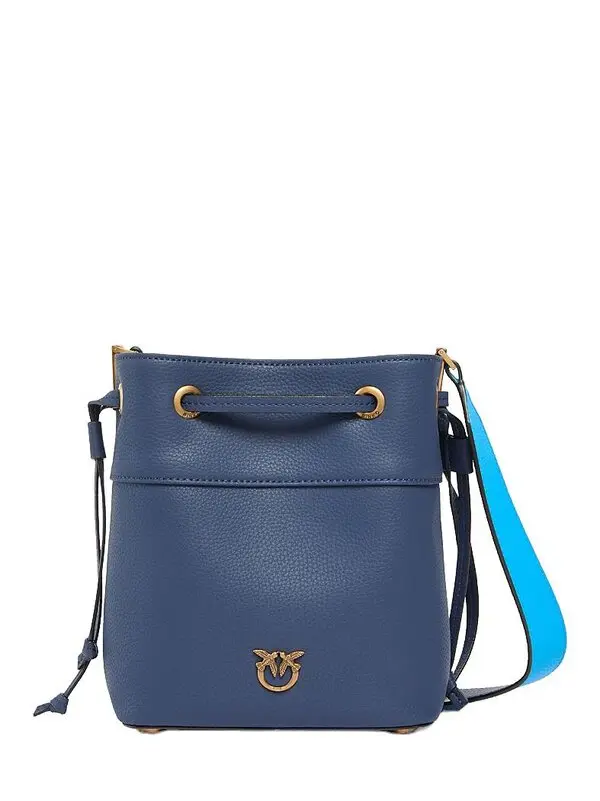 Pinko Mini Double Leather Bucket Bag - Blue/azure