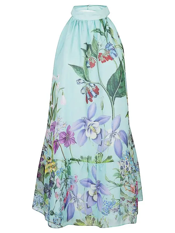 ST.PIECE OF LONDON Bonnie Printed Silk Dress - Sky Blue