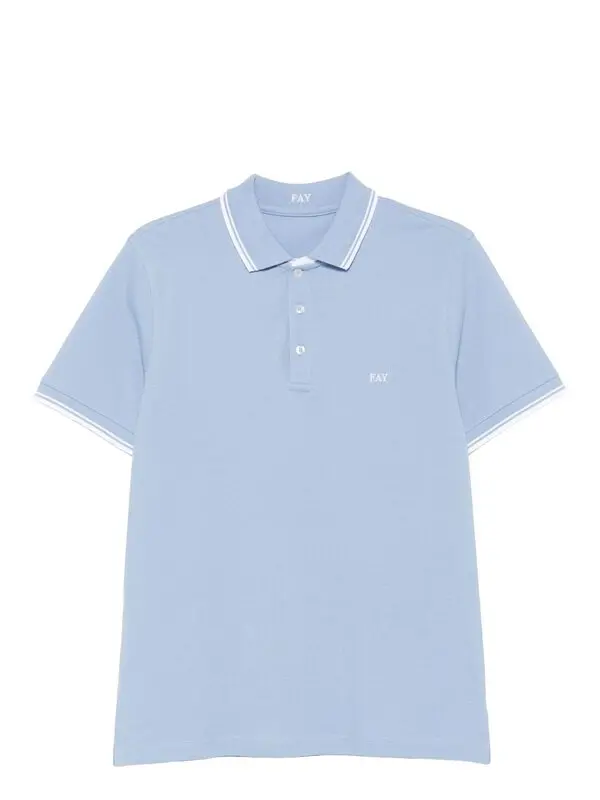FAY Contrasting Collar Polo - Sky Blue