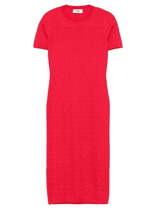 Fendi Ff Cotton Blend Midi Dress - Red