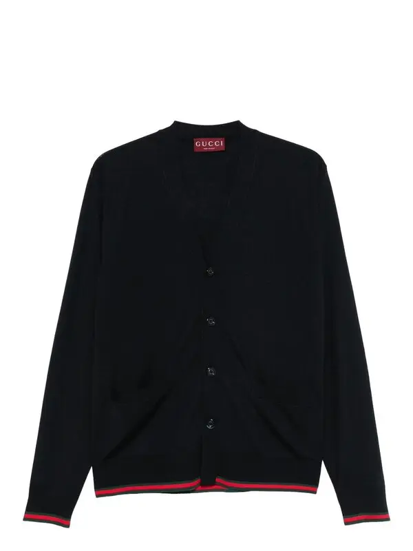 Gucci Web Detail Wool Cardigan - Blue