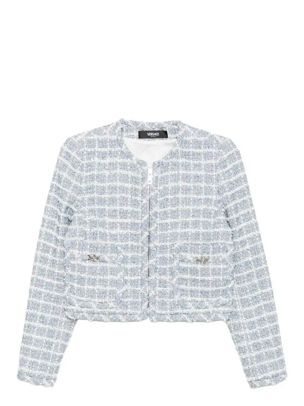 Versace Tweed Zip-up Jacket - Blue