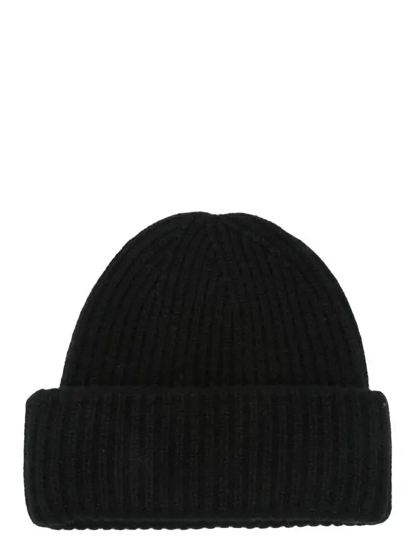 Soft Goat Cashmere Ribbed Beanie - Black
