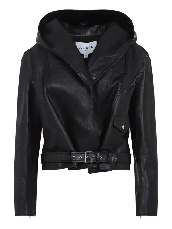 Alaïa Hooded Leather Jacket - Black