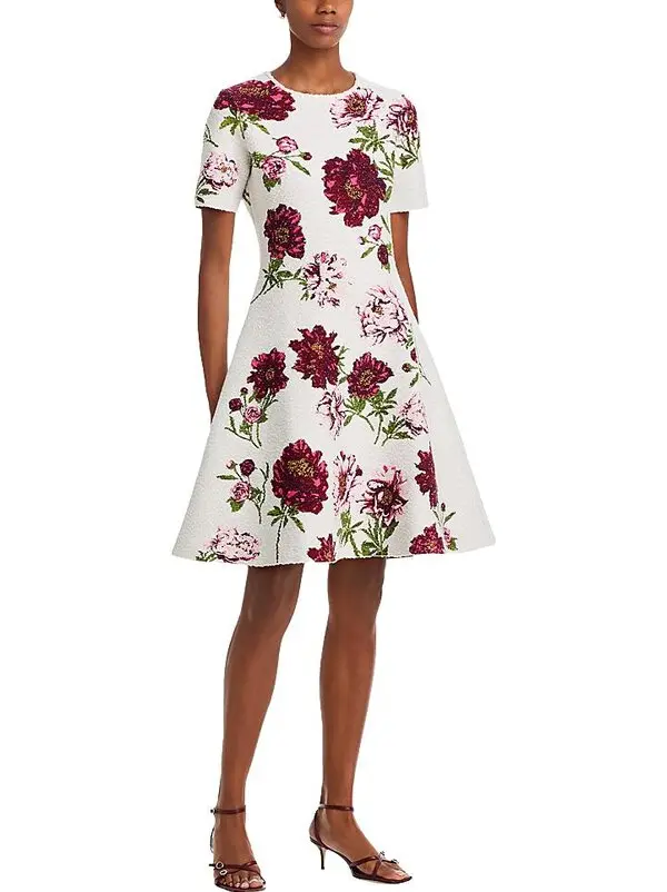 Oscar De La Renta Boucle Peony Jacquard Dress - Ivory Multi