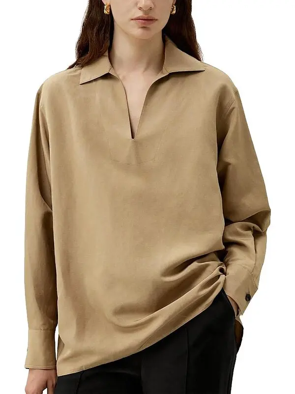 Lilysilk Silk-linen Blend Oversized Shirt - Oak
