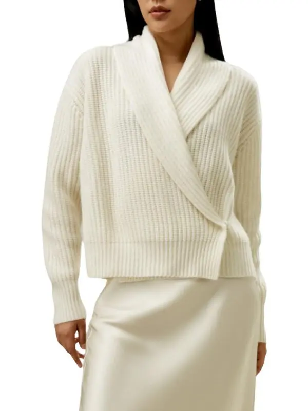 Lilysilk Shawl Collar Drop Shoulder Knit Cardigan - White