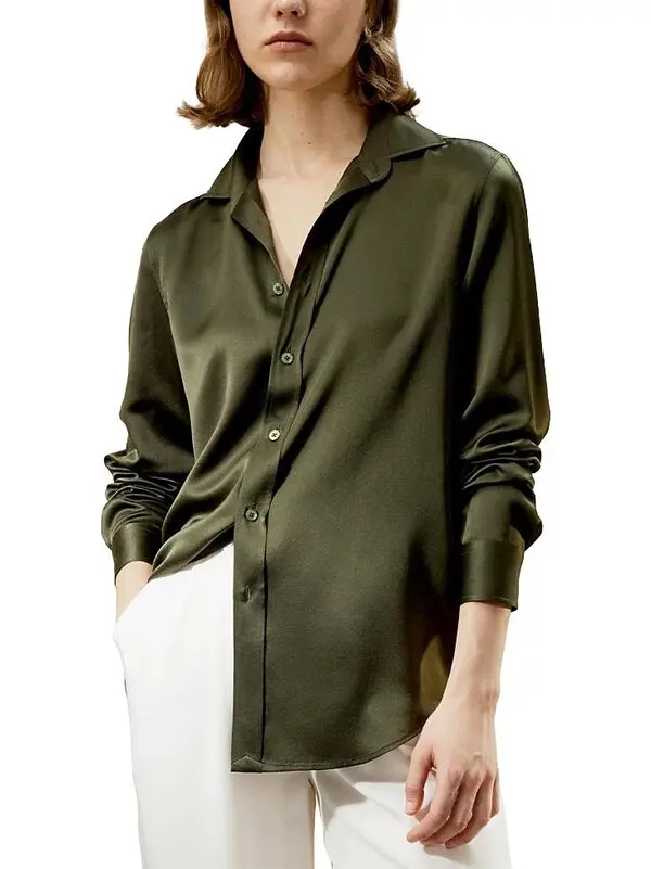 Lilysilk Tailored Silk Shirt - Dark Olive