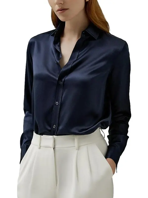 Lilysilk Tailored Silk Shirt - Navy Blue